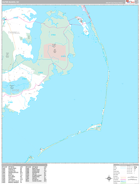 Outer Banks North Carolina Wall Map (Premium Style) by MarketMAPS ...