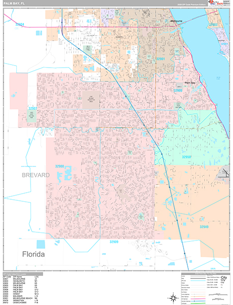 Palm Bay Florida Wall Map (Premium Style) by MarketMAPS - MapSales