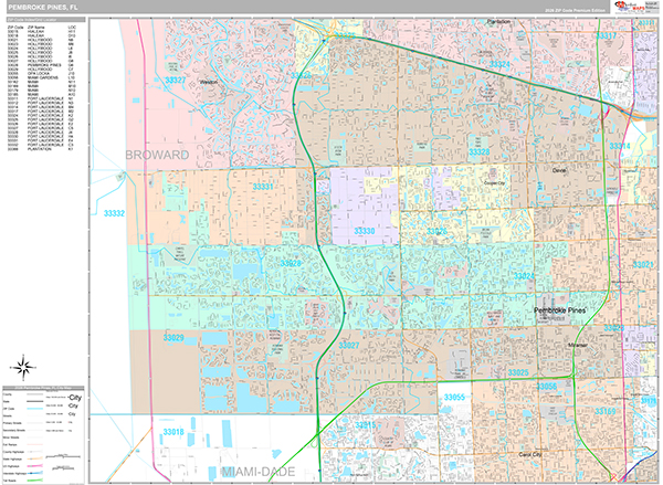 Pembroke Pines Florida Wall Map (Premium Style) by MarketMAPS - MapSales