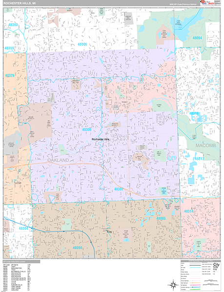 Rochester Hills Michigan Zip Code Wall Map (Premium Style) by ...