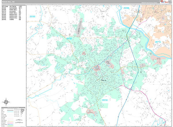 Rock Hill South Carolina Wall Map (Premium Style) by MarketMAPS - MapSales