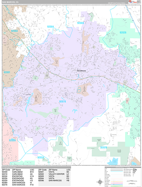 San Marcos California Wall Map (Premium Style) by MarketMAPS - MapSales
