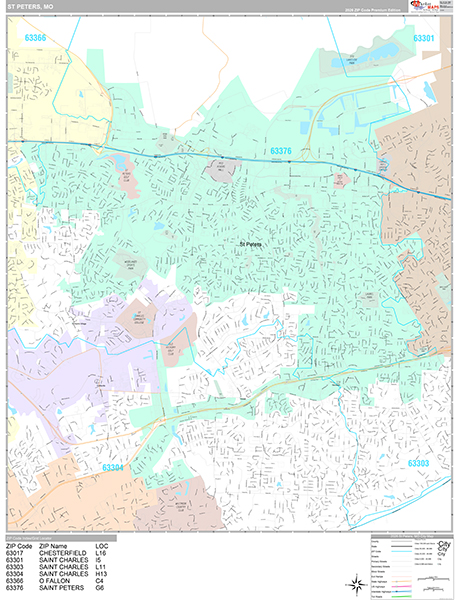 St. Peters Missouri Wall Map (Premium Style) by MarketMAPS - MapSales