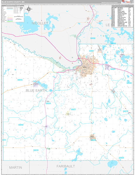 Blue Earth County, MN Wall Map Premium Style by MarketMAPS - MapSales