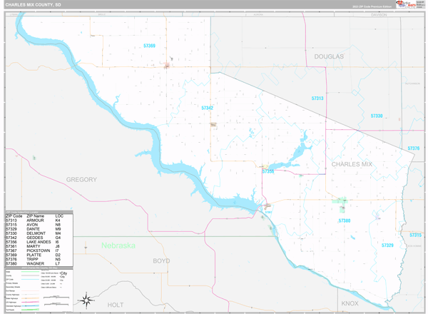 Charles Mix County, SD Wall Map Premium Style by MarketMAPS - MapSales