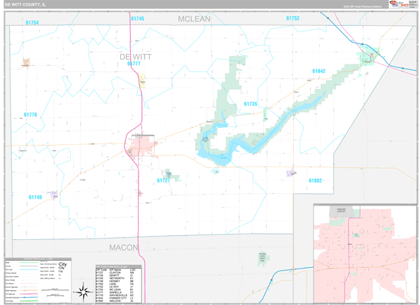 De Witt County, IL Wall Map Premium Style by MarketMAPS - MapSales