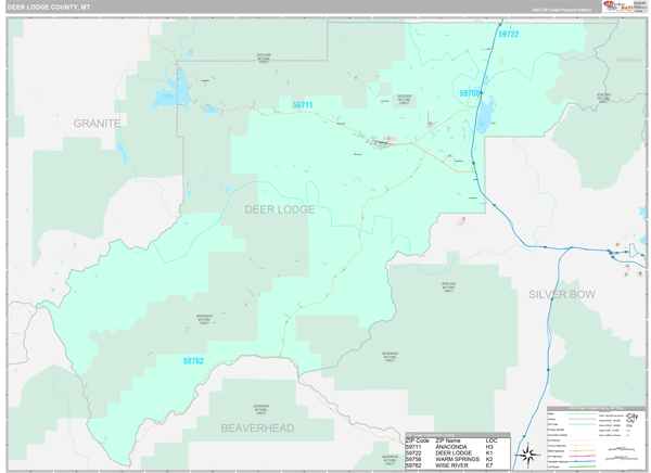Deer Lodge County, MT Zip Code Map - Premium