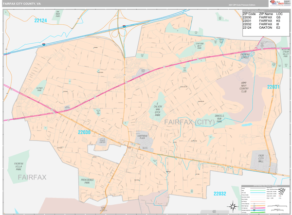 Fairfax City County, VA Wall Map Premium Style by MarketMAPS - MapSales