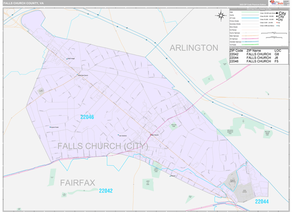 Falls Church County, VA Zip Code Wall Map Premium Style by MarketMAPS ...