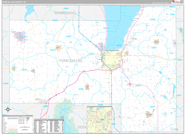 Fond du Lac County, WI Wall Map Premium Style by MarketMAPS - MapSales