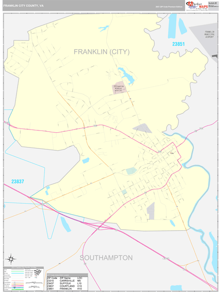 Franklin City County, VA Wall Map Premium Style by MarketMAPS - MapSales