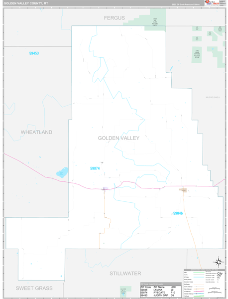 Golden Valley County, MT Zip Code Map - Premium