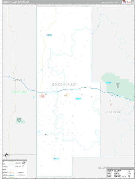Golden Valley County Wall Map - Premium - MarketMAPS