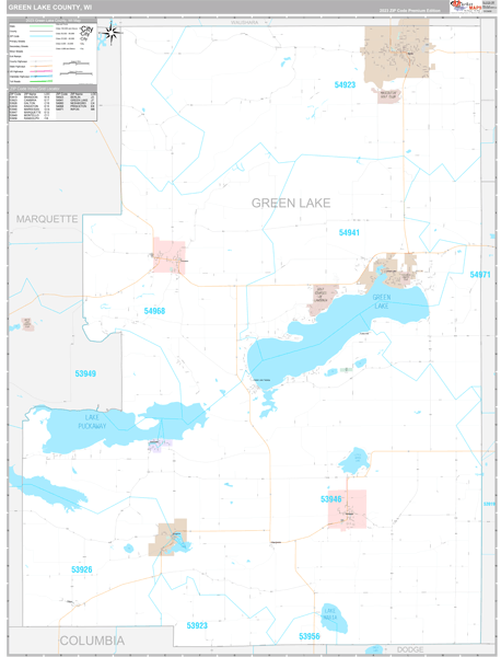 Green Lake County, WI Wall Map Premium Style by MarketMAPS - MapSales
