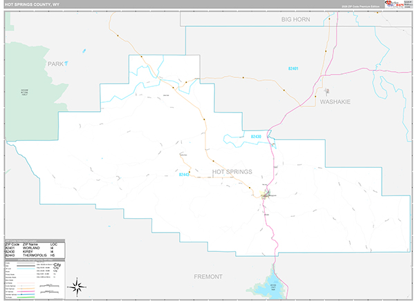 Hot Springs County, WY Zip Code Map - Premium - MarketMAPS
