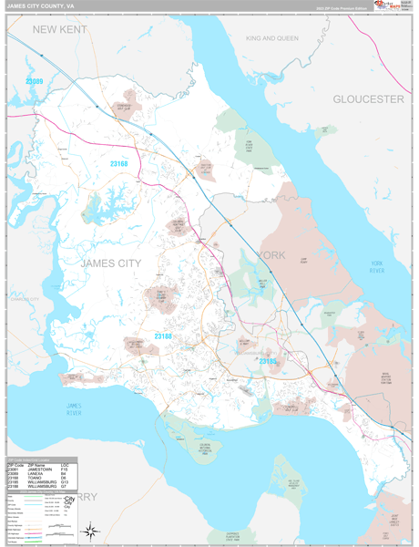 James City County Wall Map - Premium - MarketMAPS