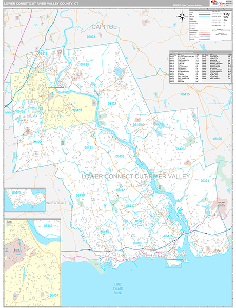 Lower Connecticut River Valley County, CT Wall Map Premium Style by ...
