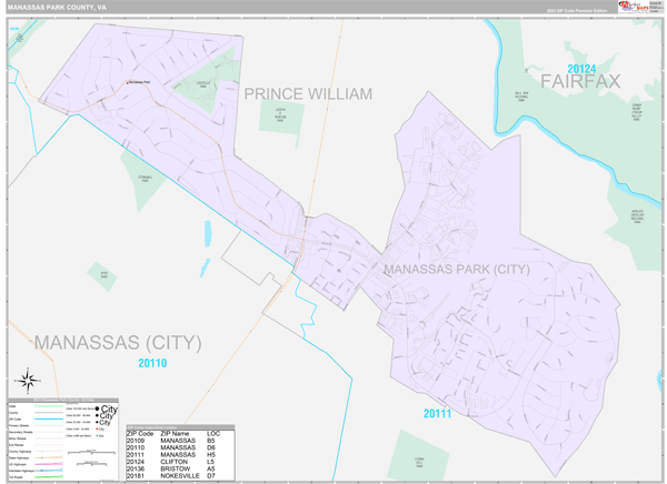 Manassas Park County, VA Zip Code Wall Map Premium Style by MarketMAPS ...
