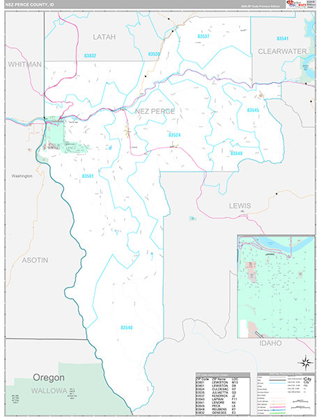 Nez Perce County, ID Zip Code Map - Premium