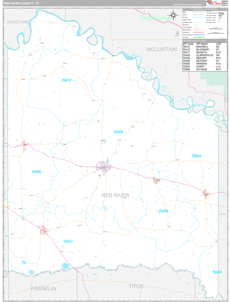 Red River County, TX Wall Map Premium Style by MarketMAPS - MapSales