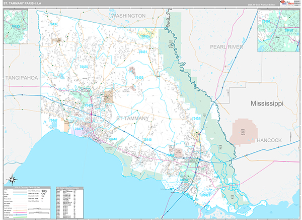 St. Tammany County, LA Wall Map Premium Style by MarketMAPS - MapSales