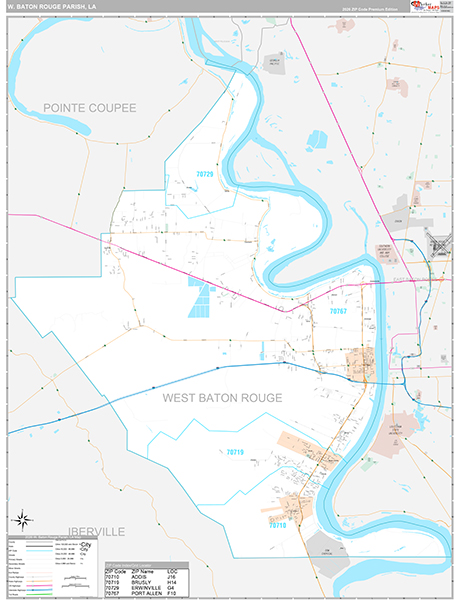 W. Baton Rouge County, LA Wall Map Premium Style by MarketMAPS - MapSales
