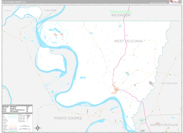 West Feliciana Parish (County) Wall Map - Premium - MarketMAPS