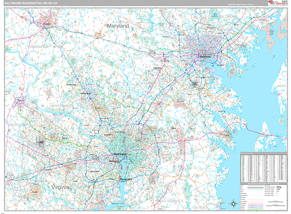 Baltimore-Washington, MD Metro Area Zip Code Wall Map Premium Style by ...