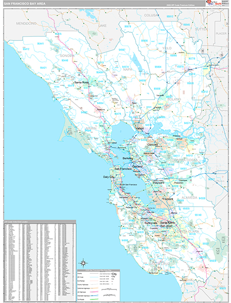 Bay Area Metro Area Wall Map - Premium - MarketMAPS