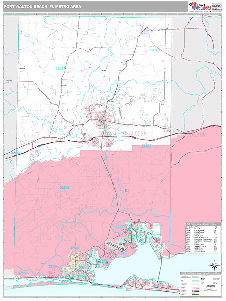 Fort Walton Beach Metro Area, FL Zip Code Map - Premium