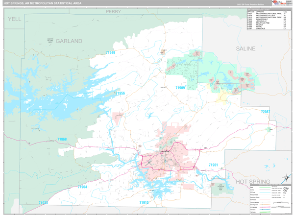 Hot Springs Metro Area, AR Zip Code Map - Premium - MarketMAPS