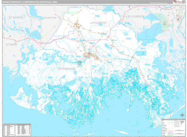 Houma-Thibodaux, LA Metro Area Wall Map Premium Style by MarketMAPS ...