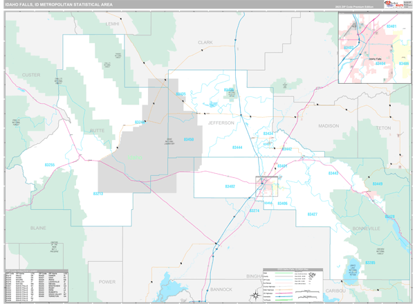 Idaho Falls, ID Metro Area Wall Map Premium Style by MarketMAPS - MapSales