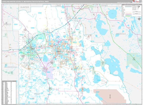 Lakeland-Winter Haven, FL Metro Area Wall Map Premium Style by ...