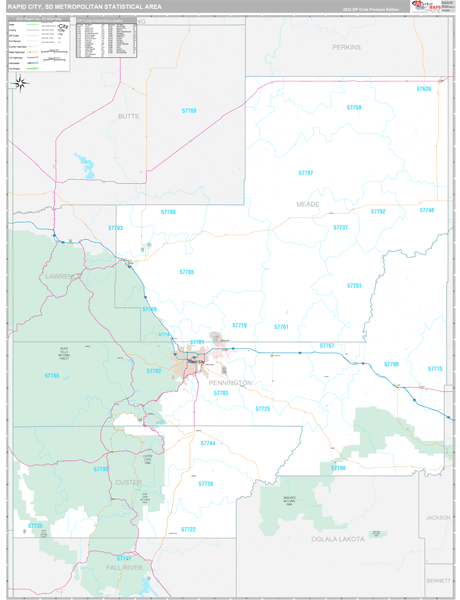 Rapid City, SD Metro Area Wall Map Premium Style by MarketMAPS - MapSales