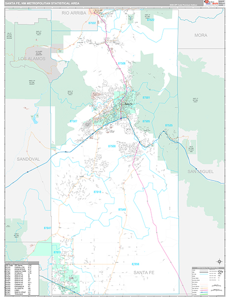 Santa Fe, NM Metro Area Wall Map Premium Style by MarketMAPS - MapSales