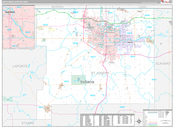 South Bend, IN Metro Area Wall Map Premium Style by MarketMAPS - MapSales