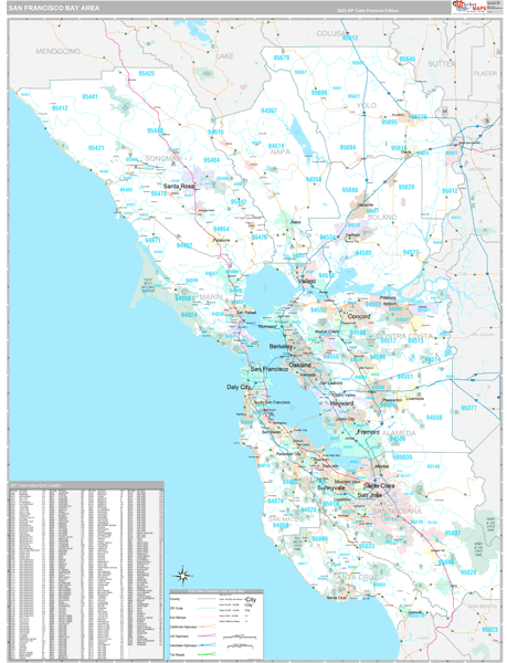 Bay Area Metro Area, CA Zip Code Map - Premium - MarketMAPS