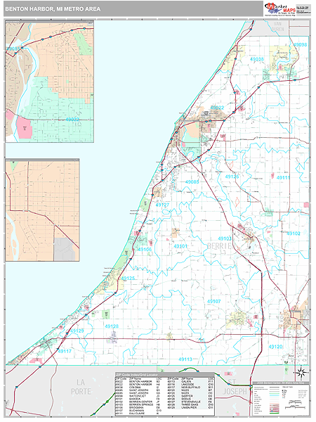 Benton Harbor, MI Metro Area Zip Code Wall Map Premium Style by ...