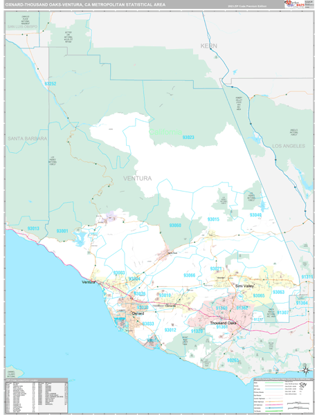 Oxnard-Thousand Oaks-Ventura Metro Area, CA Zip Code Map - Premium