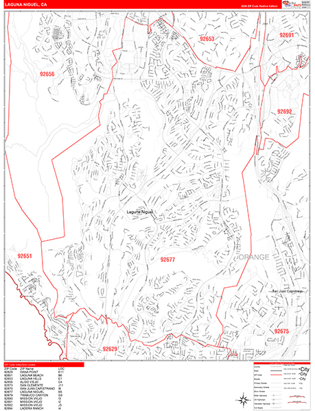Laguna Niguel California Zip Code Wall Map (Red Line Style) by ...