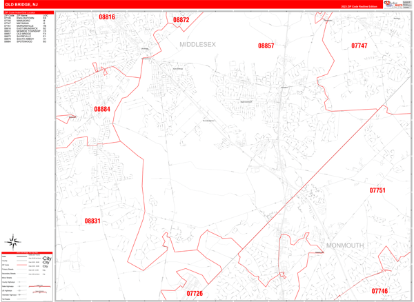 Wall Maps of Old Bridge New Jersey - marketmaps.com