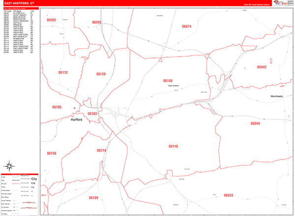 East Hartford Connecticut Zip Code Wall Map Basic Style By Marketmaps
