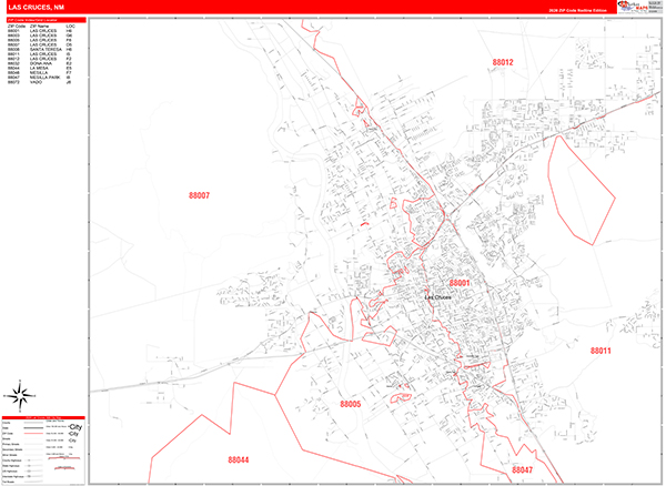 Las Cruces New Mexico Zip Code Wall Map (Red Line Style) by MarketMAPS ...