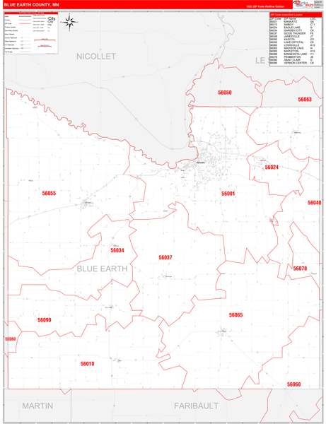 Wall Maps of Blue Earth County Minnesota - marketmaps.com