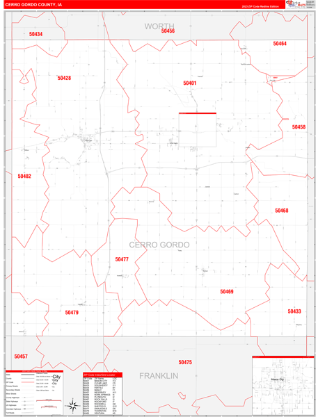 Cerro Gordo County, IA Zip Code Wall Map Red Line Style by MarketMAPS ...