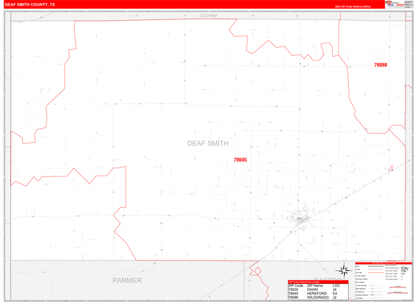 Deaf Smith County, TX Zip Code Wall Map Red Line Style by MarketMAPS ...