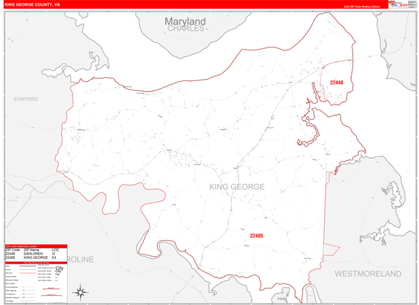 King George County, VA Zip Code Wall Map Red Line Style by MarketMAPS ...