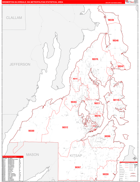 Bremerton-Silverdale, WA Metro Area Wall Map Red Line Style by ...