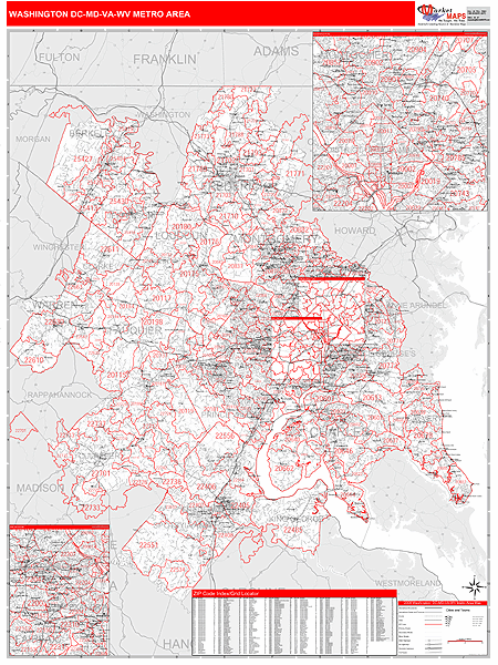 Washington-Arlington-Alexandria, VA Metro Area Wall Map Red Line Style ...